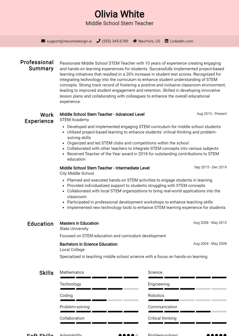 17 Middle School Teacher Resume Examples And Templates for 2025 ...