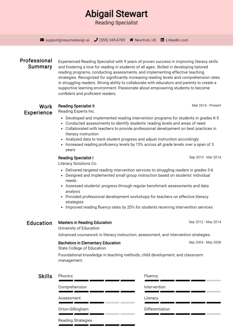 16 Reading Specialist Resume Examples And Templates for 2024 ...