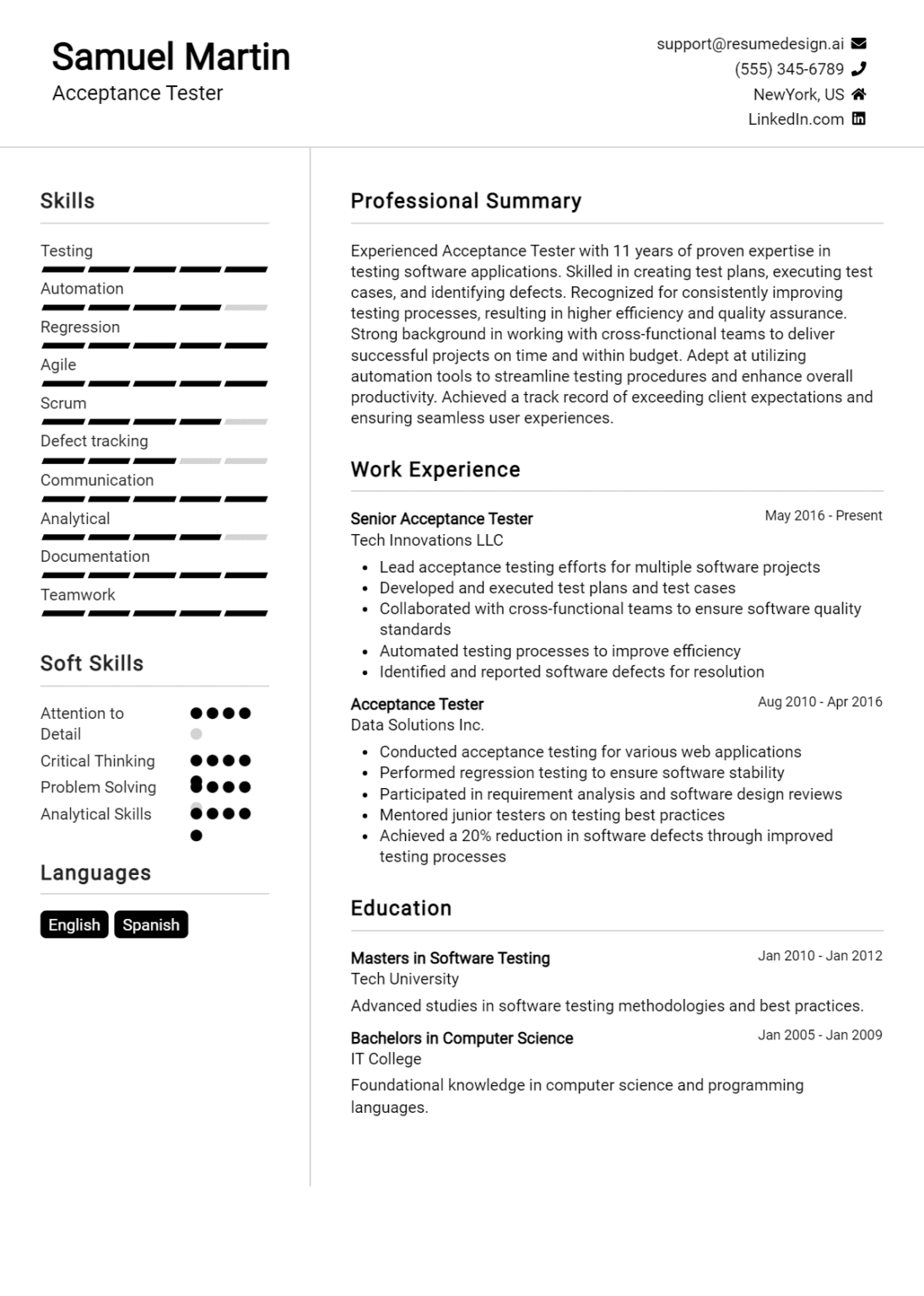 24 Software Tester Resume Examples And Templates for 2025 - ResumeDesign.ai
