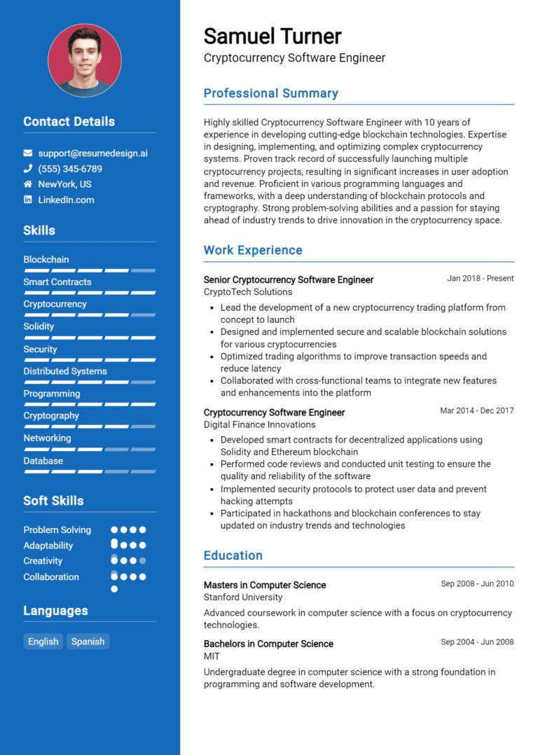 10 Cryptocurrency Software Engineer Resume Examples And Templates for ...
