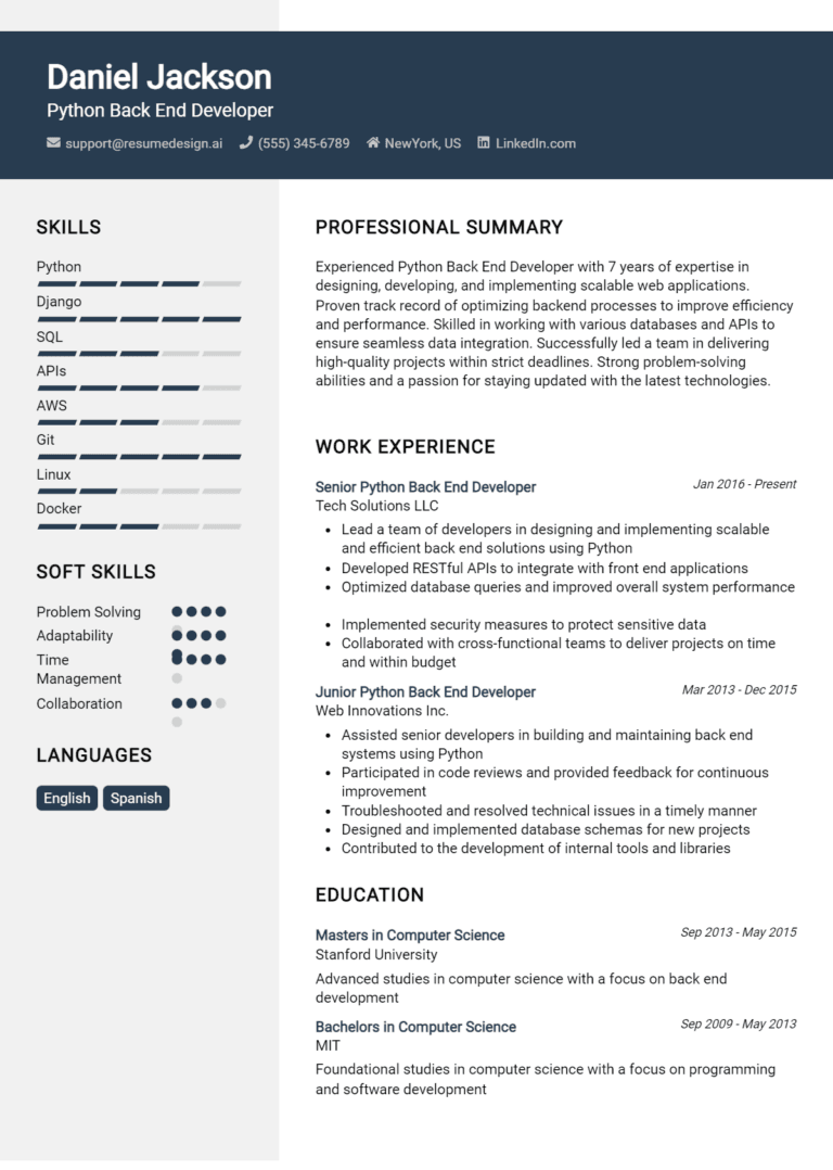 11 Python Back-End Developer Resume Examples And Templates for 2025 ...