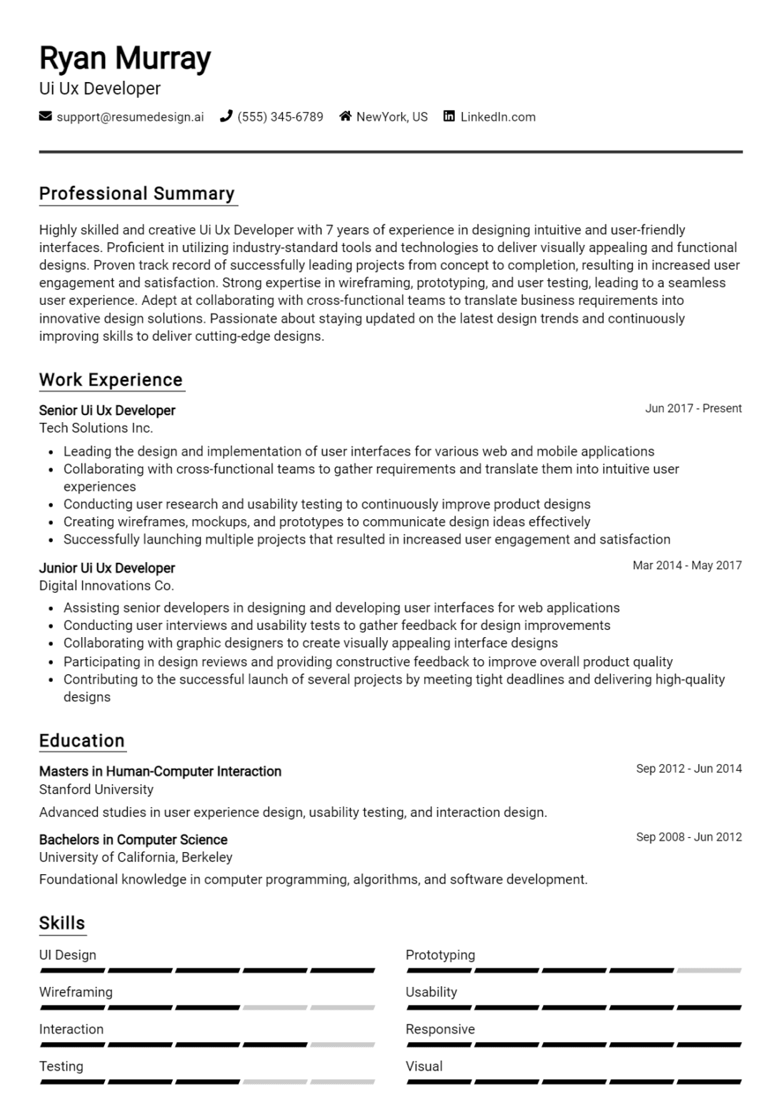 12 UI/UX Developer Resume Examples And Templates for 2025 - ResumeDesign.ai