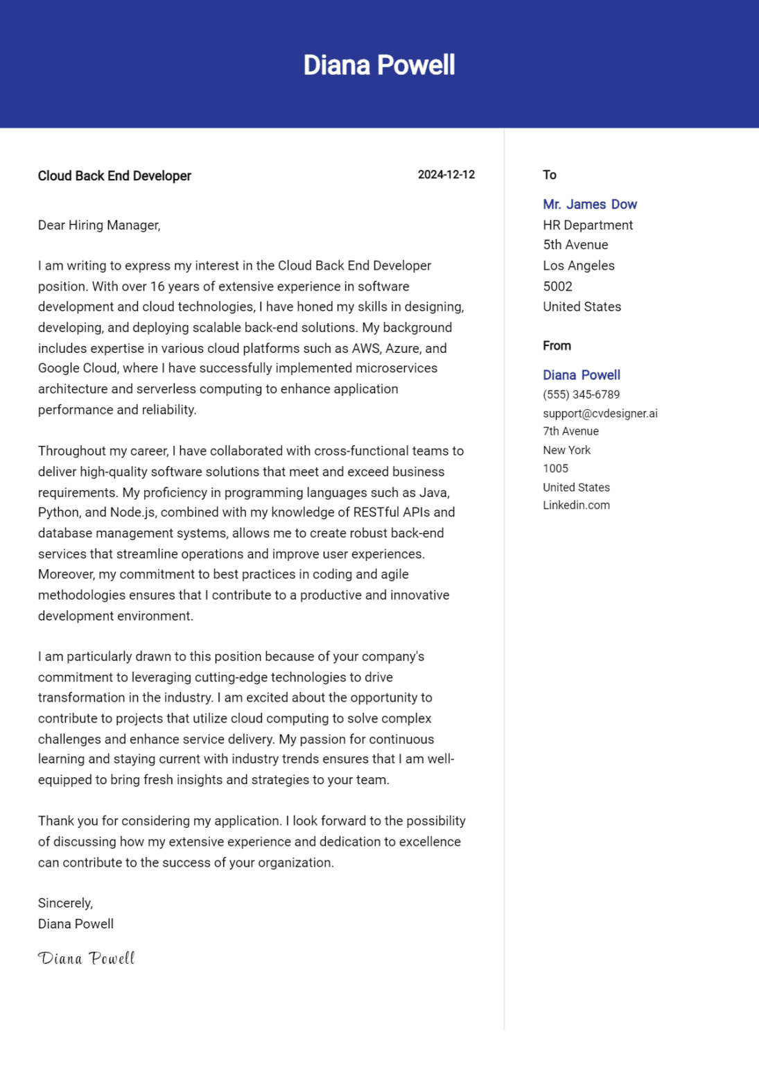 11 Cloud Back-End Developer Cover Letter Examples And Templates for ...