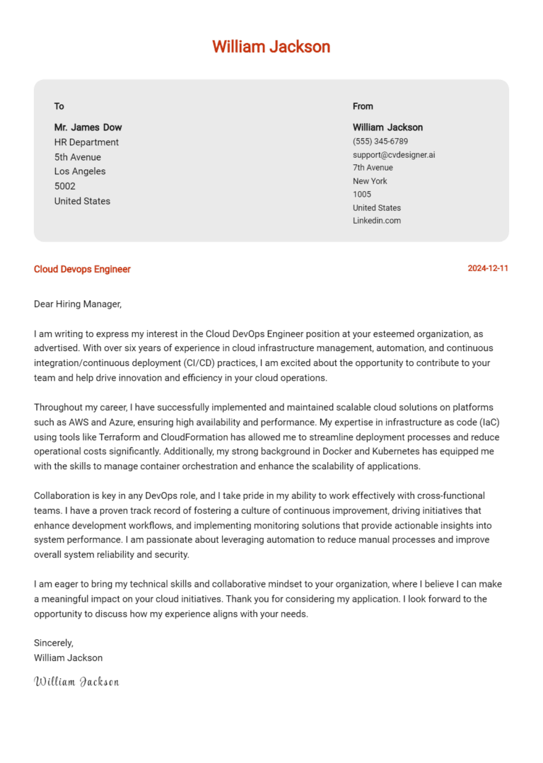 24 Cloud DevOps Engineer Cover Letter Examples And Templates for 2024 ...