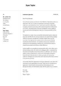 13 Collections Specialist Cover Letter Examples & Samples for 2025 - ResumeDesign.ai