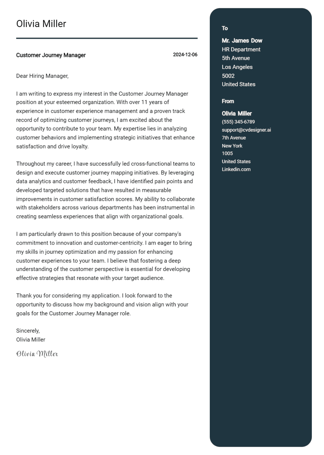 21 Customer Journey Manager Cover Letter Examples And Templates for ...