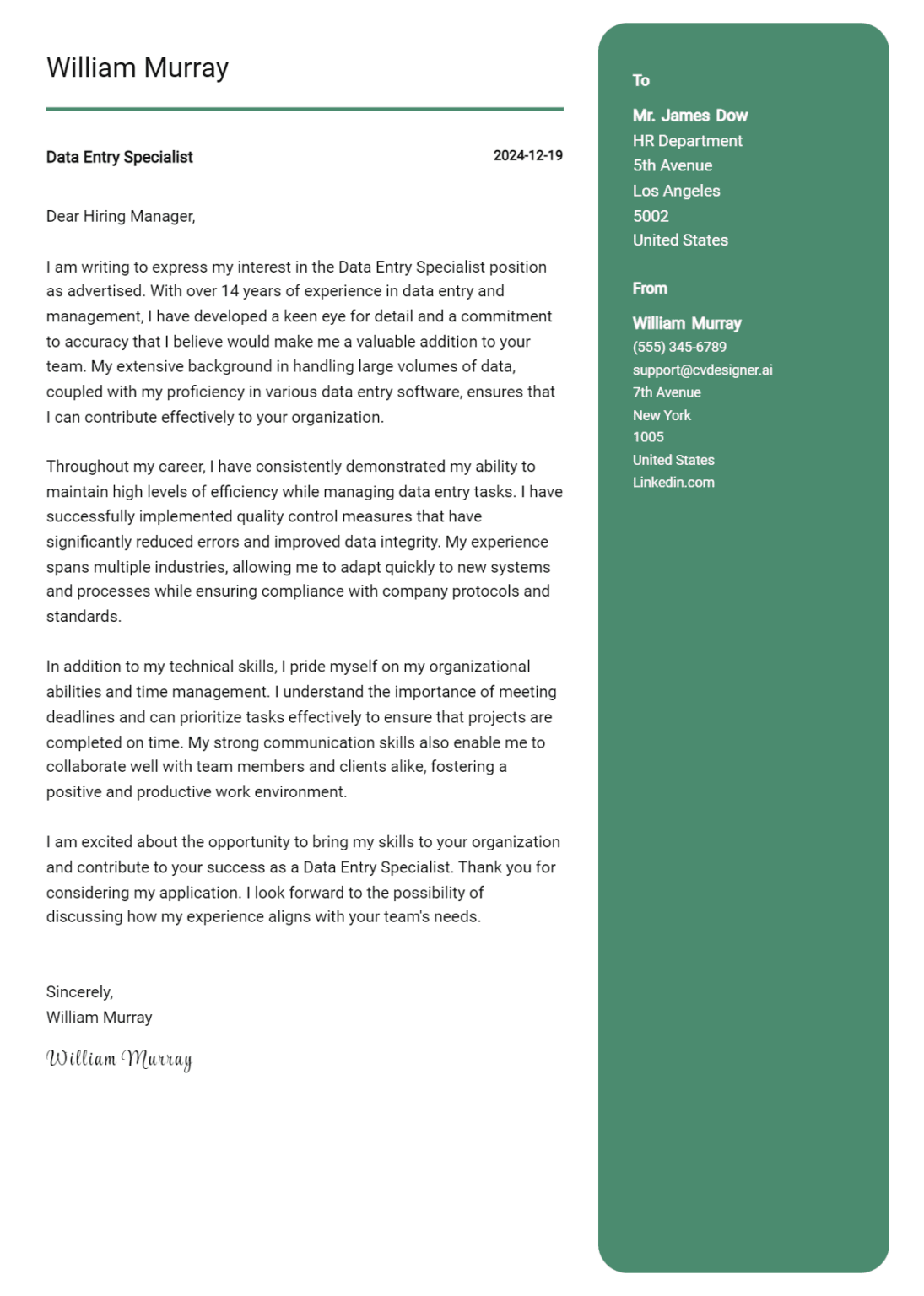 19 Data Entry Clerk Cover Letter Examples And Templates for 2025 ...