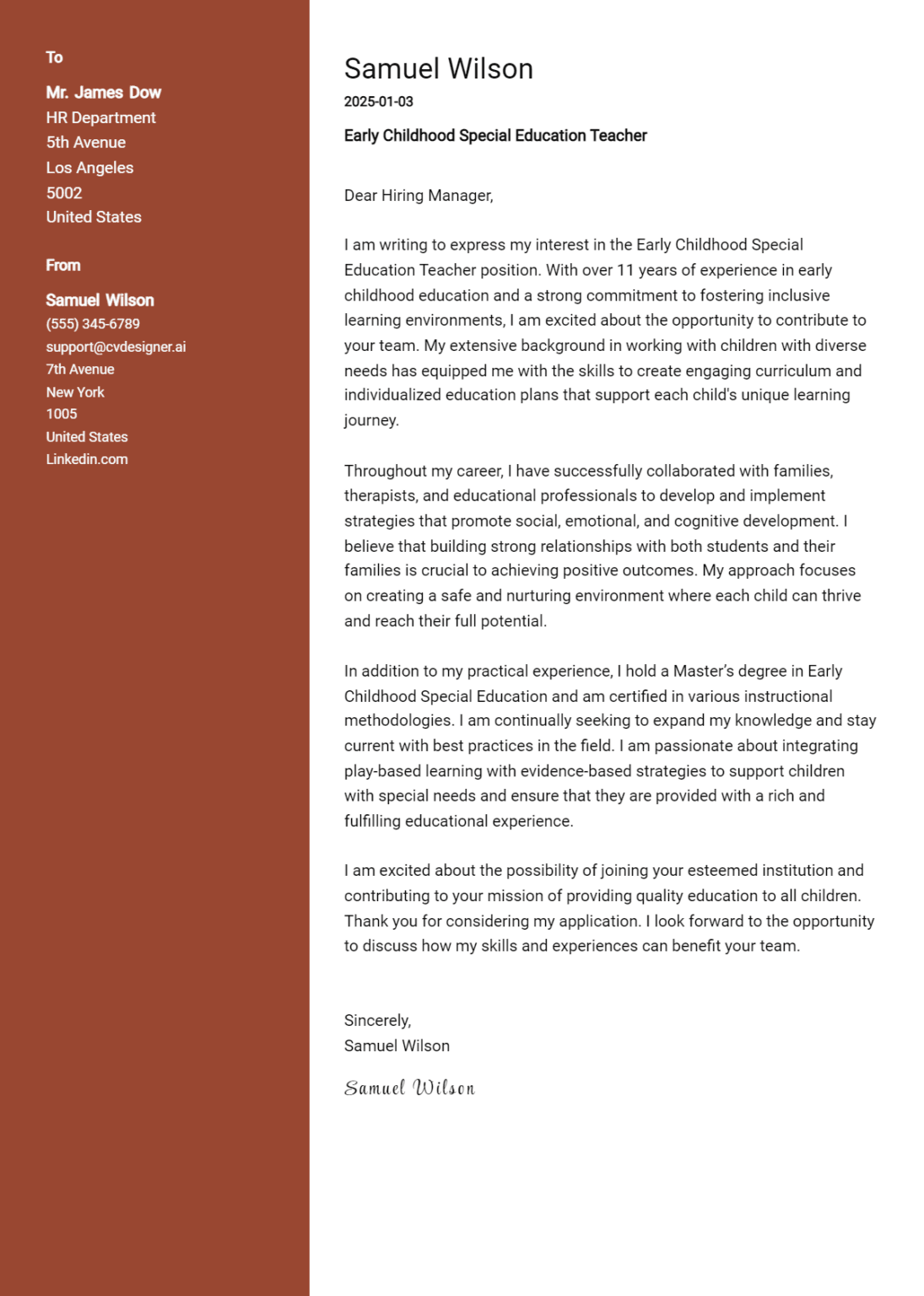 10 Early Childhood Special Education Teacher Cover Letter Examples And ...