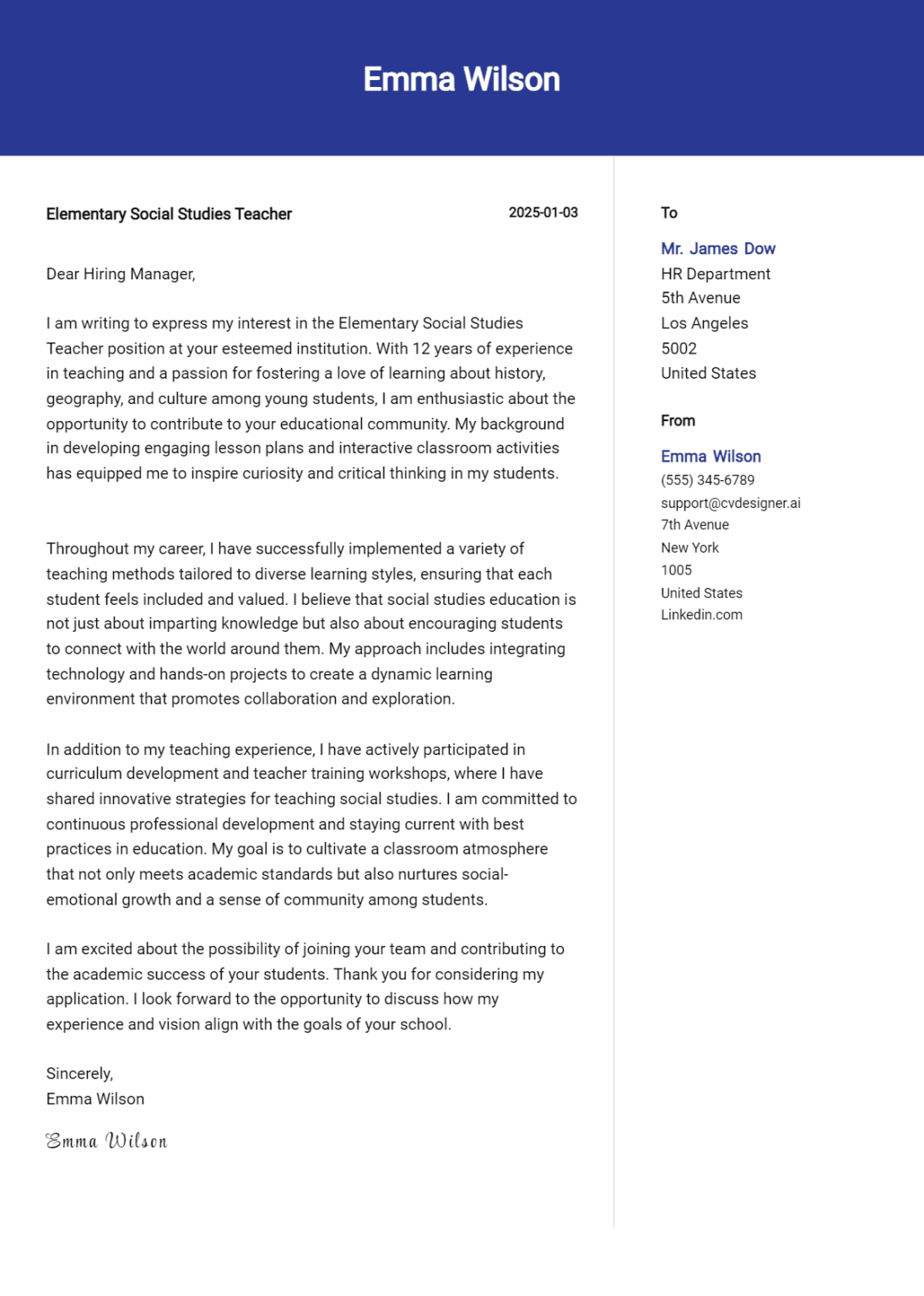 16 Elementary Social Studies Teacher Cover Letter Samples & Examples ...