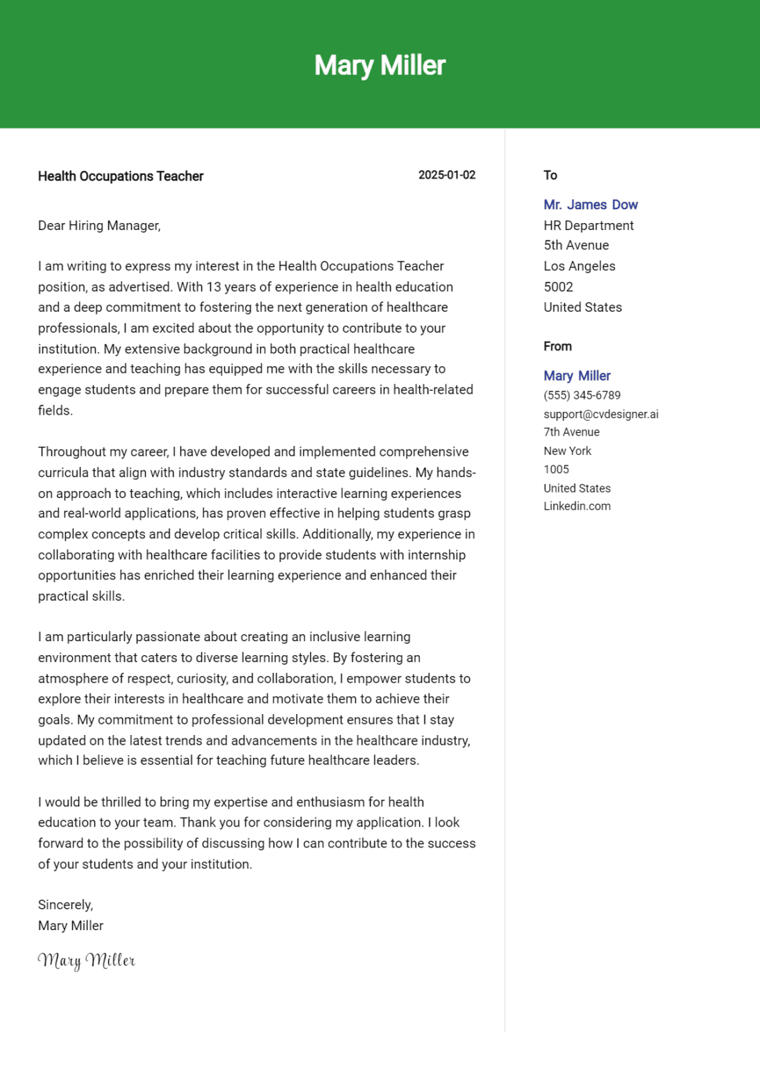 18 High School Teacher Cover Letter Examples And Templates for 2025 ...