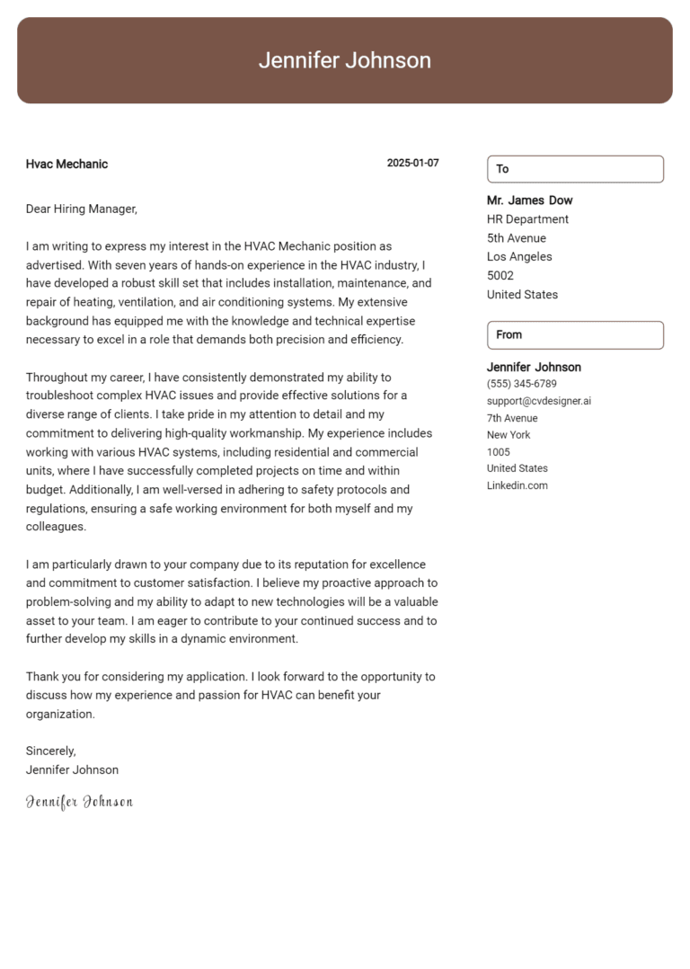 23 HVAC Technician Cover Letter Examples & Samples for 2025 ...