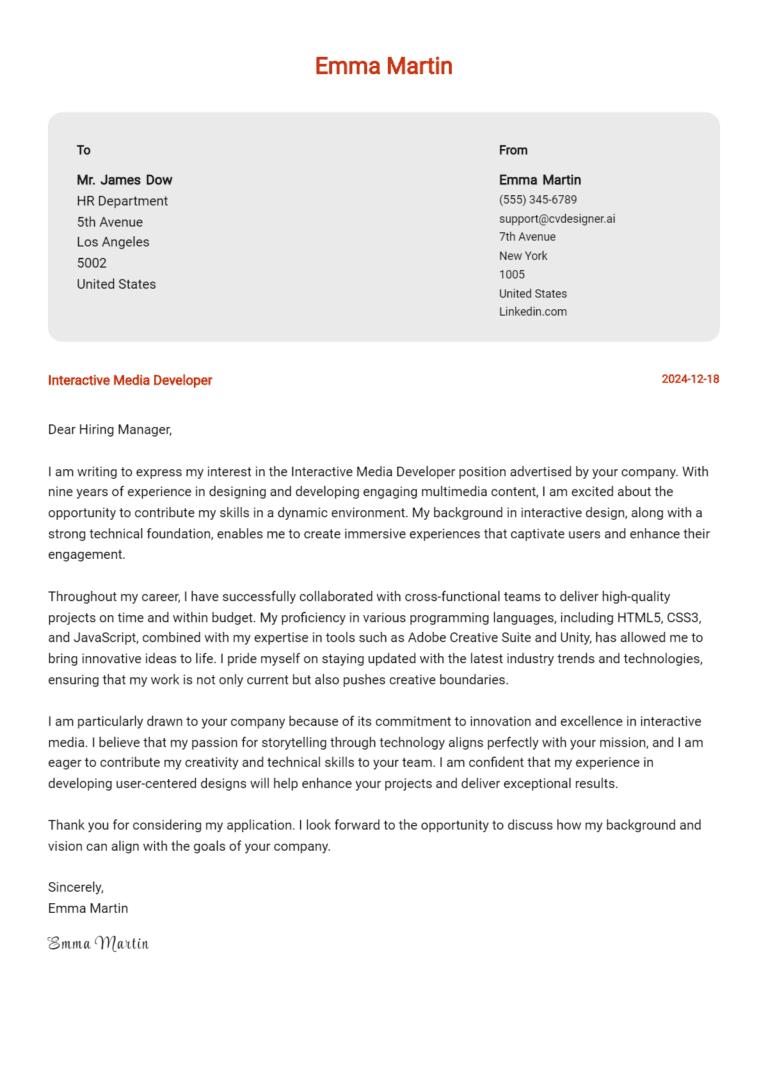 12 HTML Developer Cover Letter Examples And Templates for 2025 ...