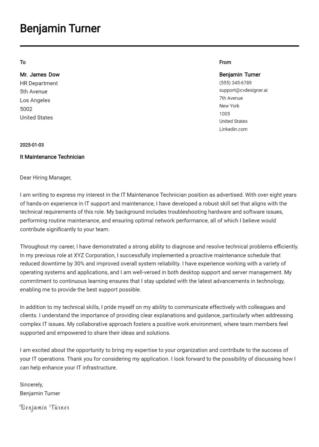 15 IT Support Technician Cover Letter Examples for 2025 (Downloadable ...