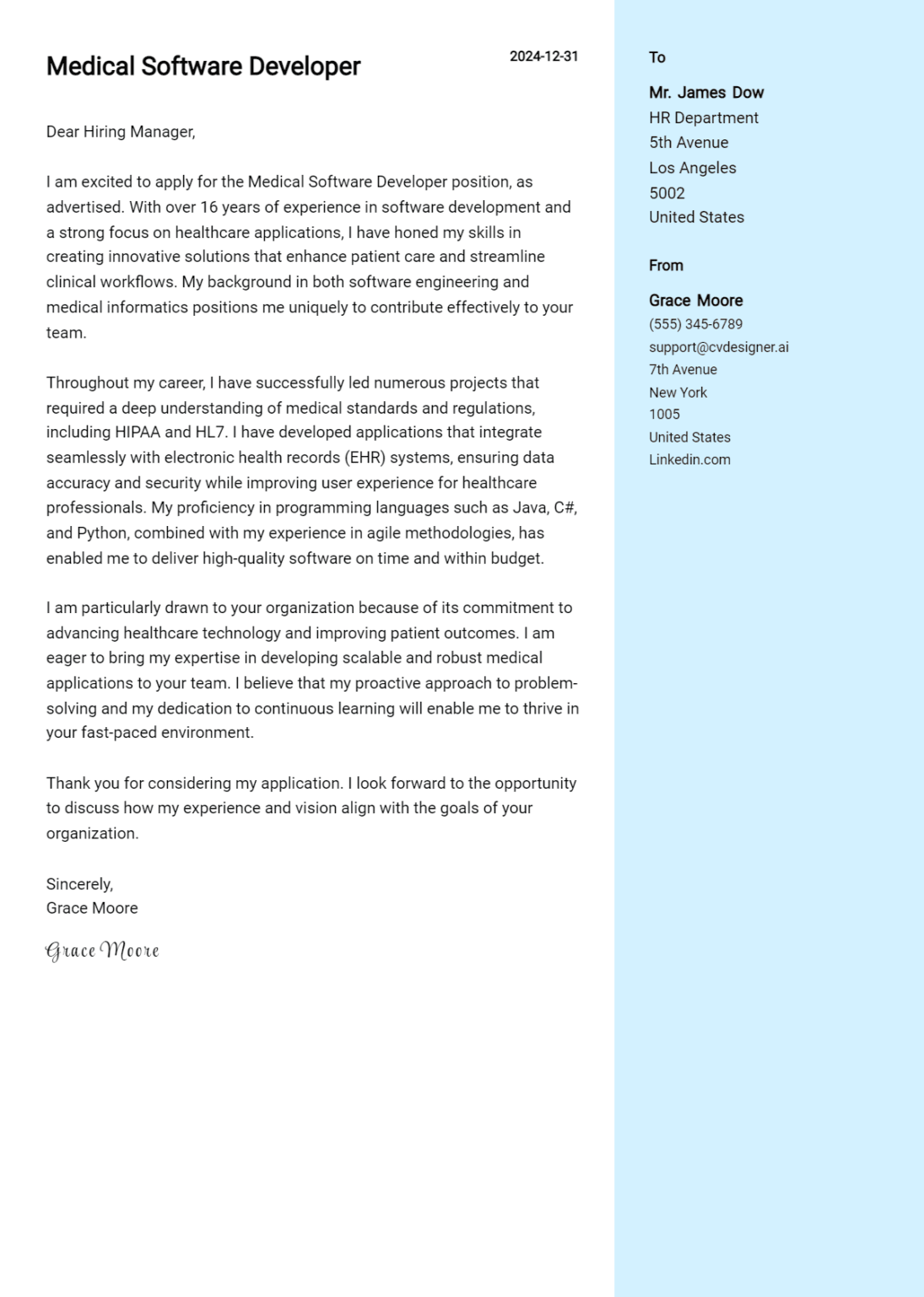 12 Medical Software Developer Cover Letter Examples and Templates for ...