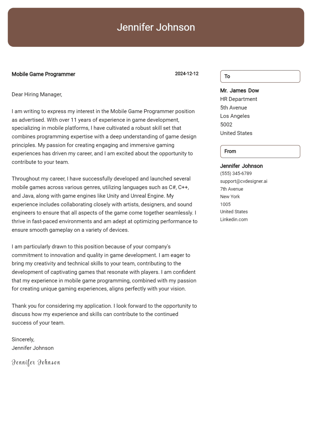 9 Mobile Game Programmer Cover Letter Examples And Templates for 2025 ...
