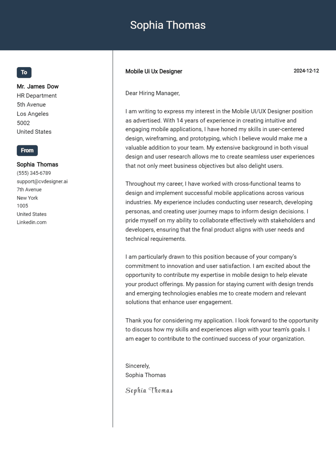 9 Mobile UI/UX Designer Cover Letter Examples And Templates for 2025 ...