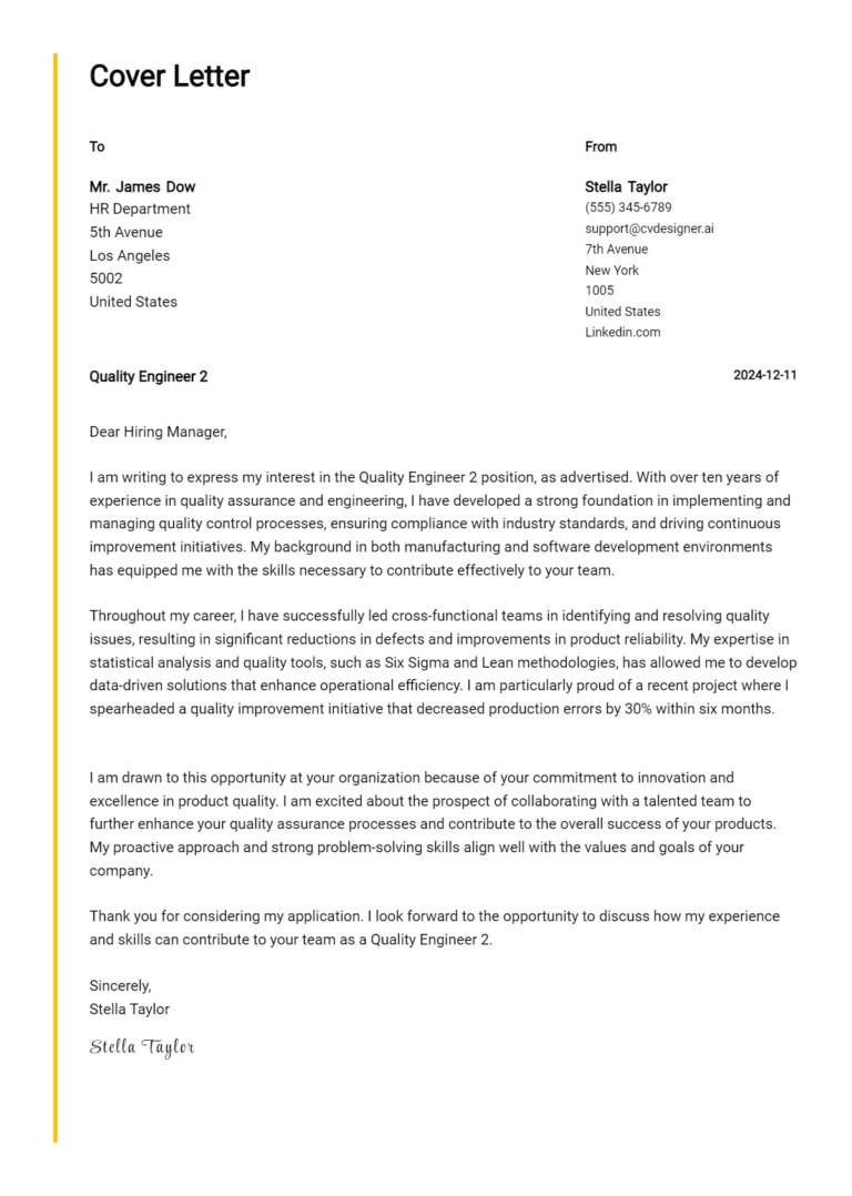 24 Test Automation Engineer Cover Letter Examples And Templates for ...