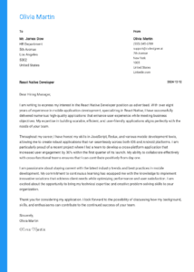 9 React Native Developer Cover Letter Examples for 2024 (Downloadable ...
