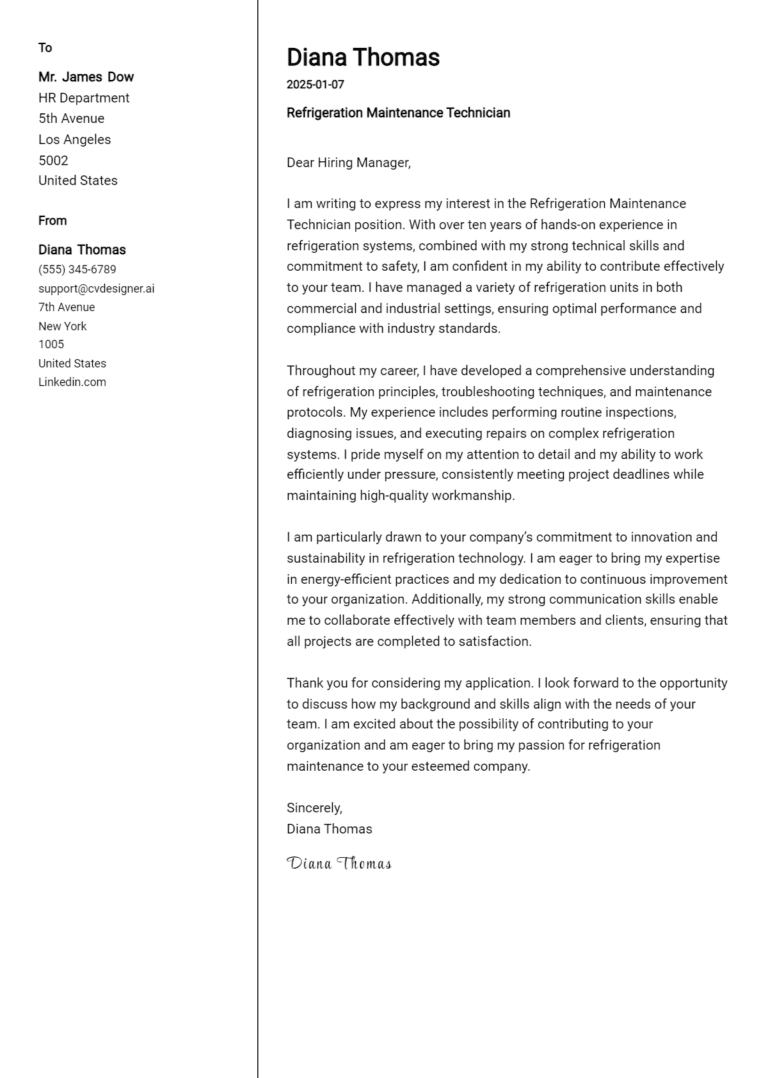 23 HVAC Technician Cover Letter Examples & Samples for 2025 ...