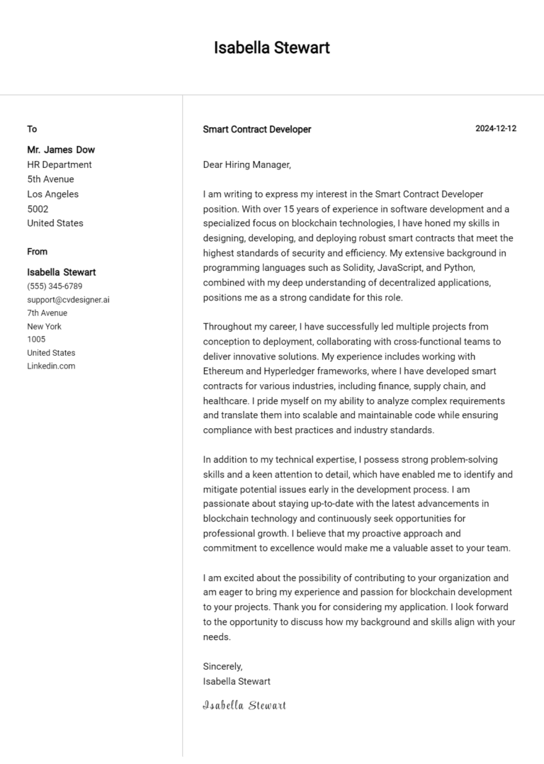 10 Smart Contract Developer Cover Letter Examples And Templates for ...